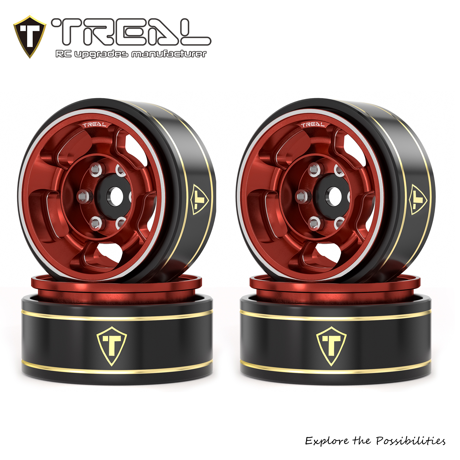 TREAL 1.0" Aluminum Beadlock Wheels for SCX24 FCX24 TRX4M
