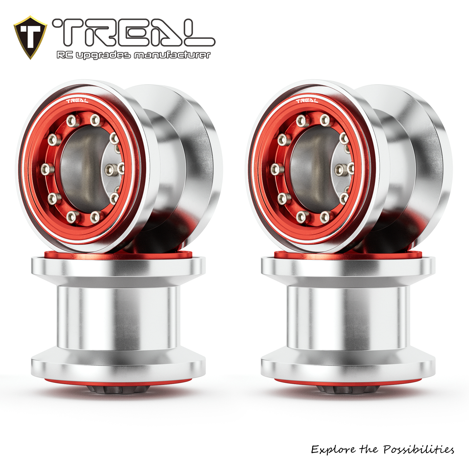 TREAL TRX4MT Beadlock Wheels(4P) Aluminum Upgrades for 1/18 TRX-4MT F ...