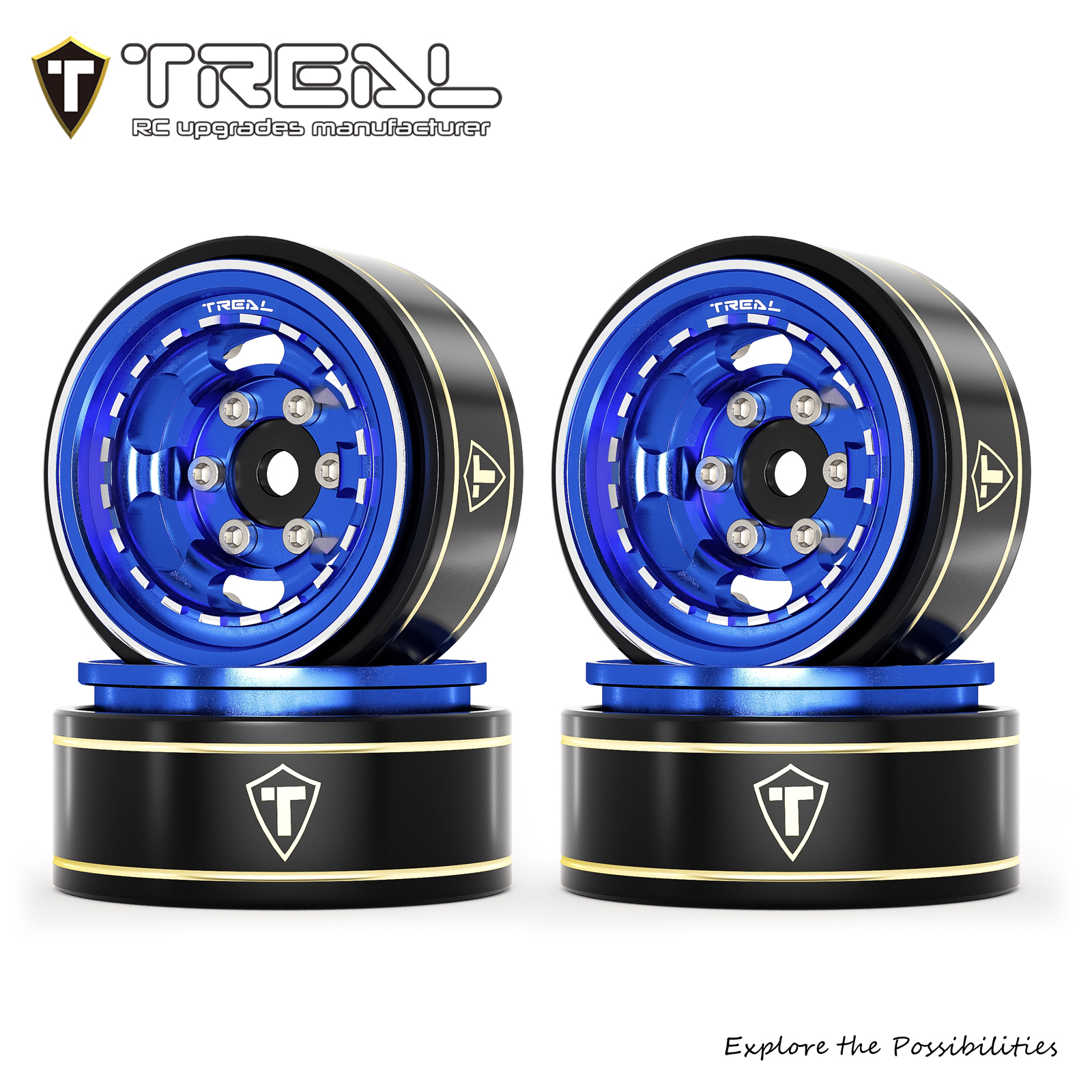 TREAL 1.0 Beadlock Wheels Aluminium Wheel Rims for SCX24 TRX4M FCX24 1/ ...