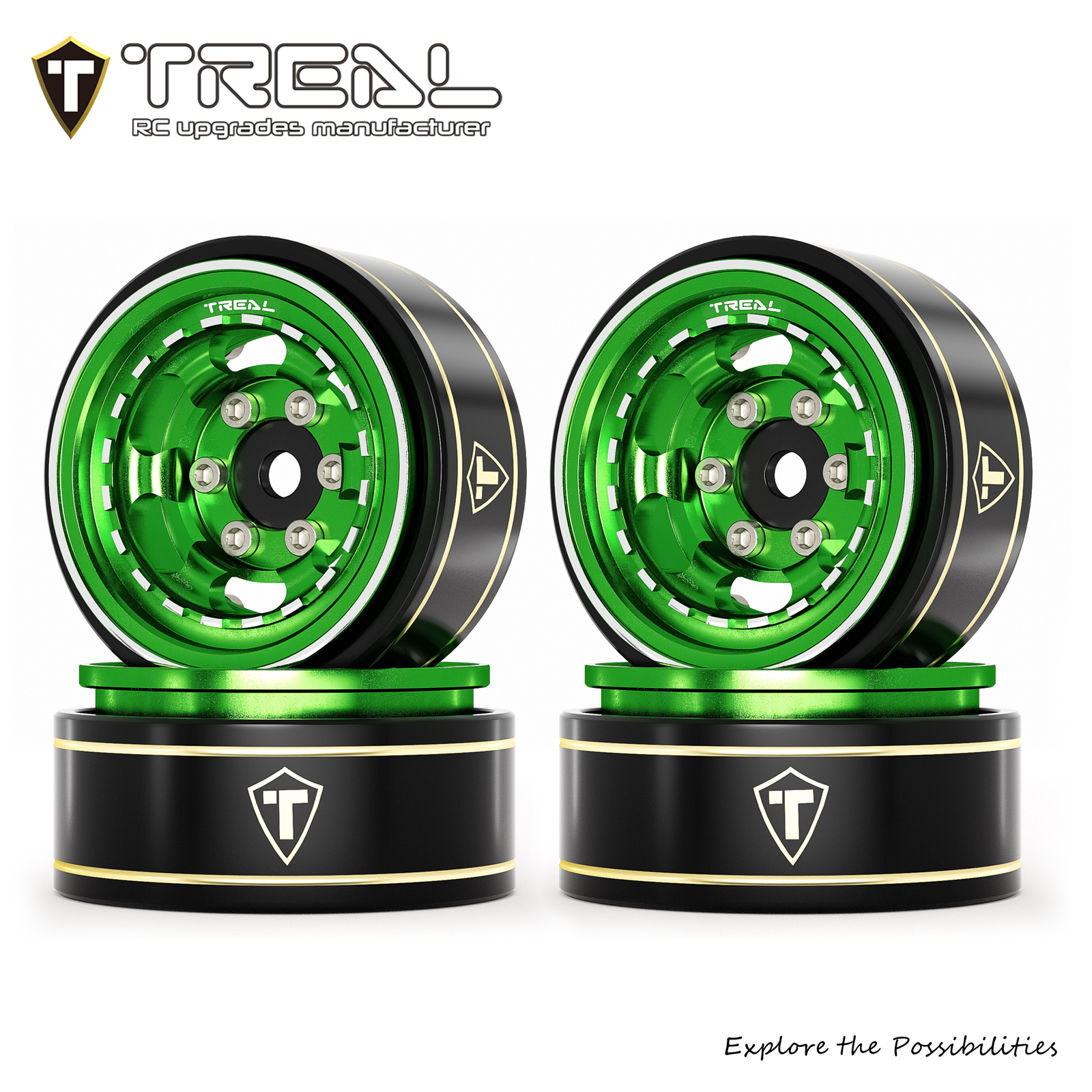 TREAL 1.0 Beadlock Wheels Aluminium Wheel Rims for SCX24 TRX4M FCX24 1/ ...