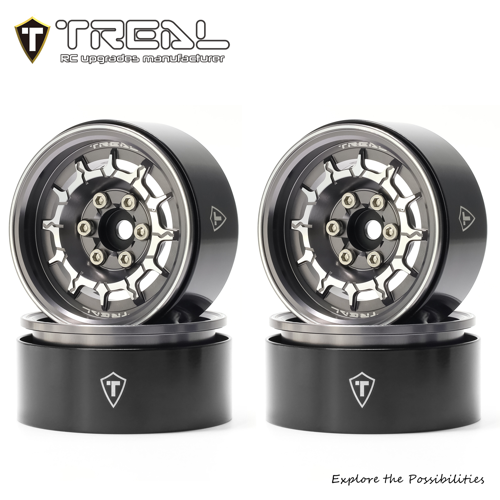 TREAL 1.9" Beadlock Wheel Rims (4pcs) for 1:10 RC Crawler Axial SCX10 ...