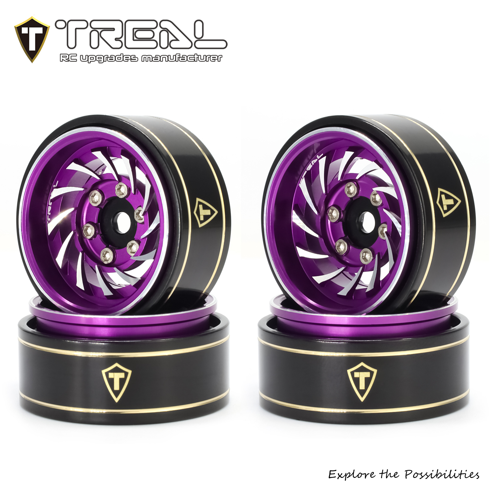 TREAL 1.0 Beadlock Wheels (4P-Pack) Whirlwind Style for 1/24 SCX24 AX24 ...