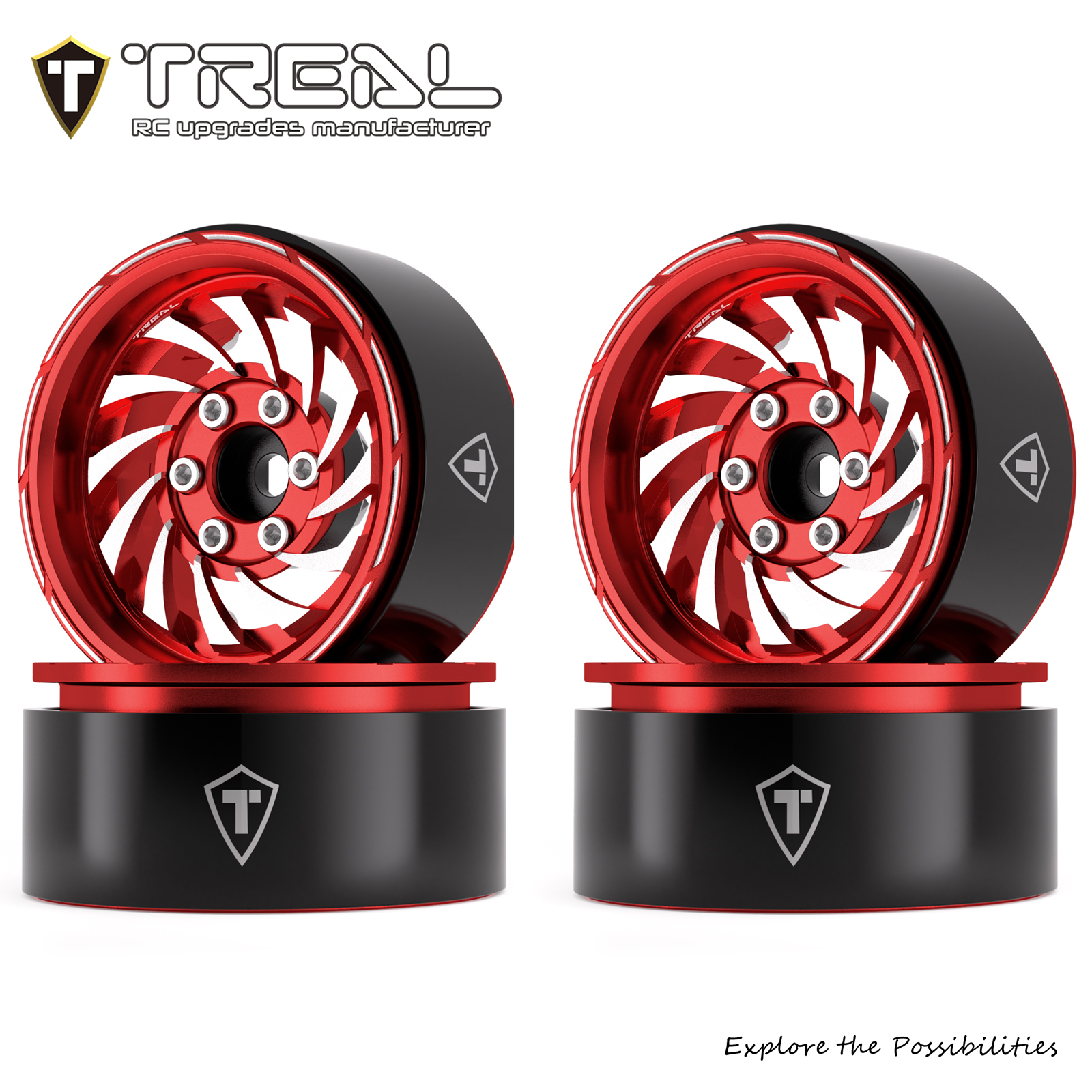 TREAL 1.9 Beadlock Wheels - Cyclone Style CNC Machined Aluminum Rims (4 ...
