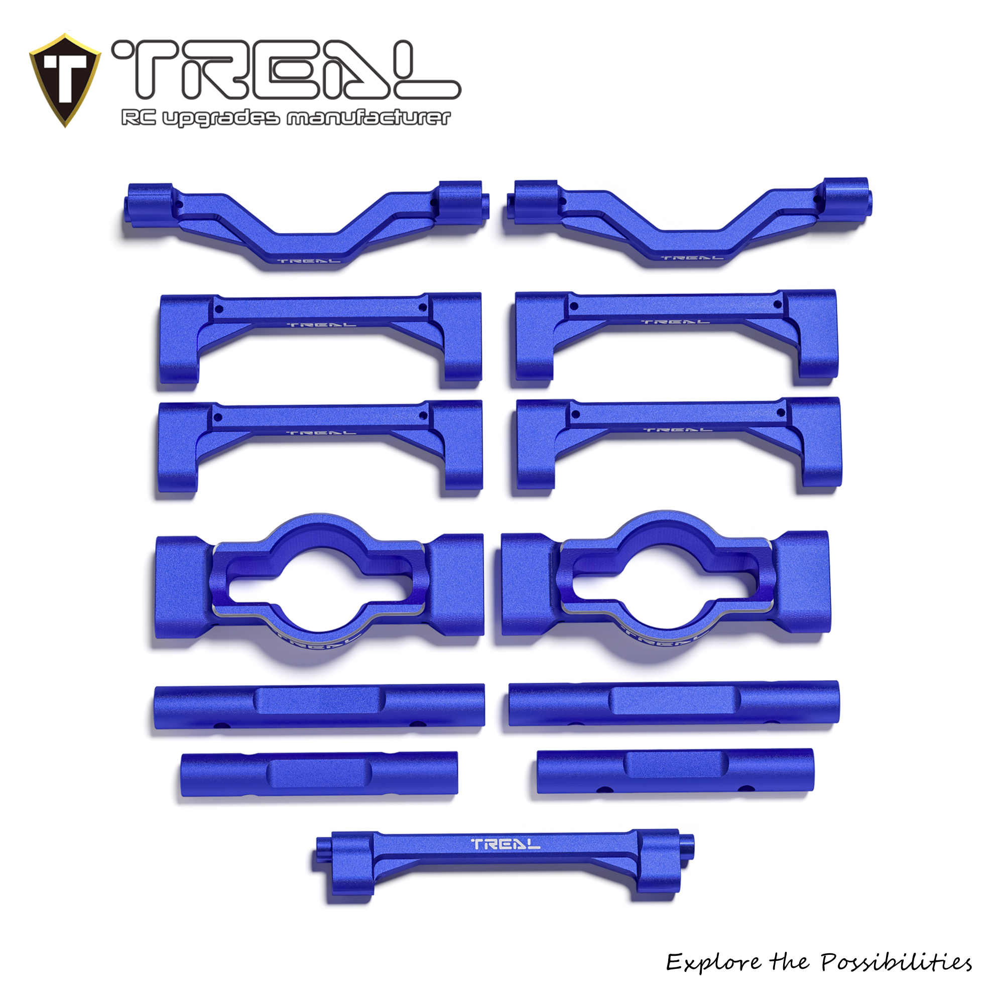 TREAL 7075 Aluminum Crossbar Chassis Brace Set for Losi 1/8 LMT 2.0