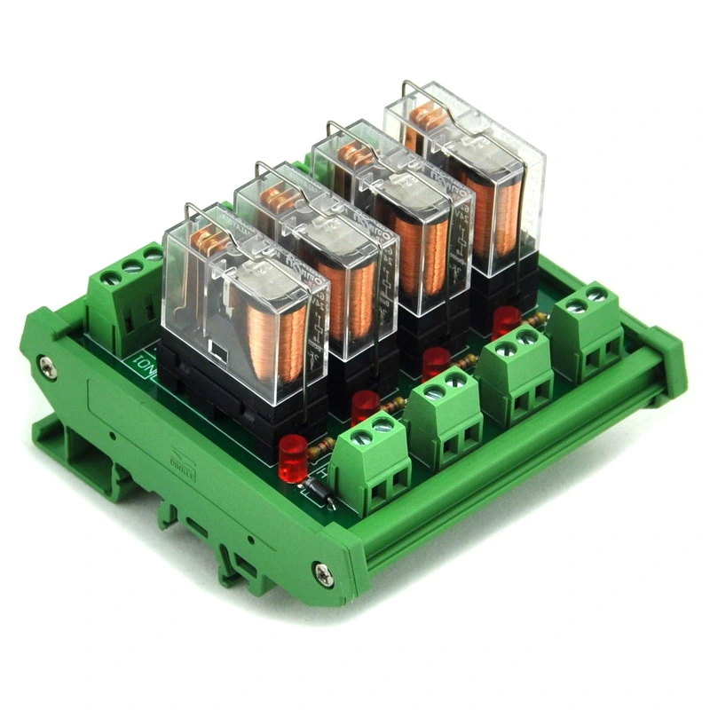 ELECTRONICS-SALON DIN Rail Mount AC/DC 24V Control 4 SPDT 16Amp Pluggable Power Relay Module ...