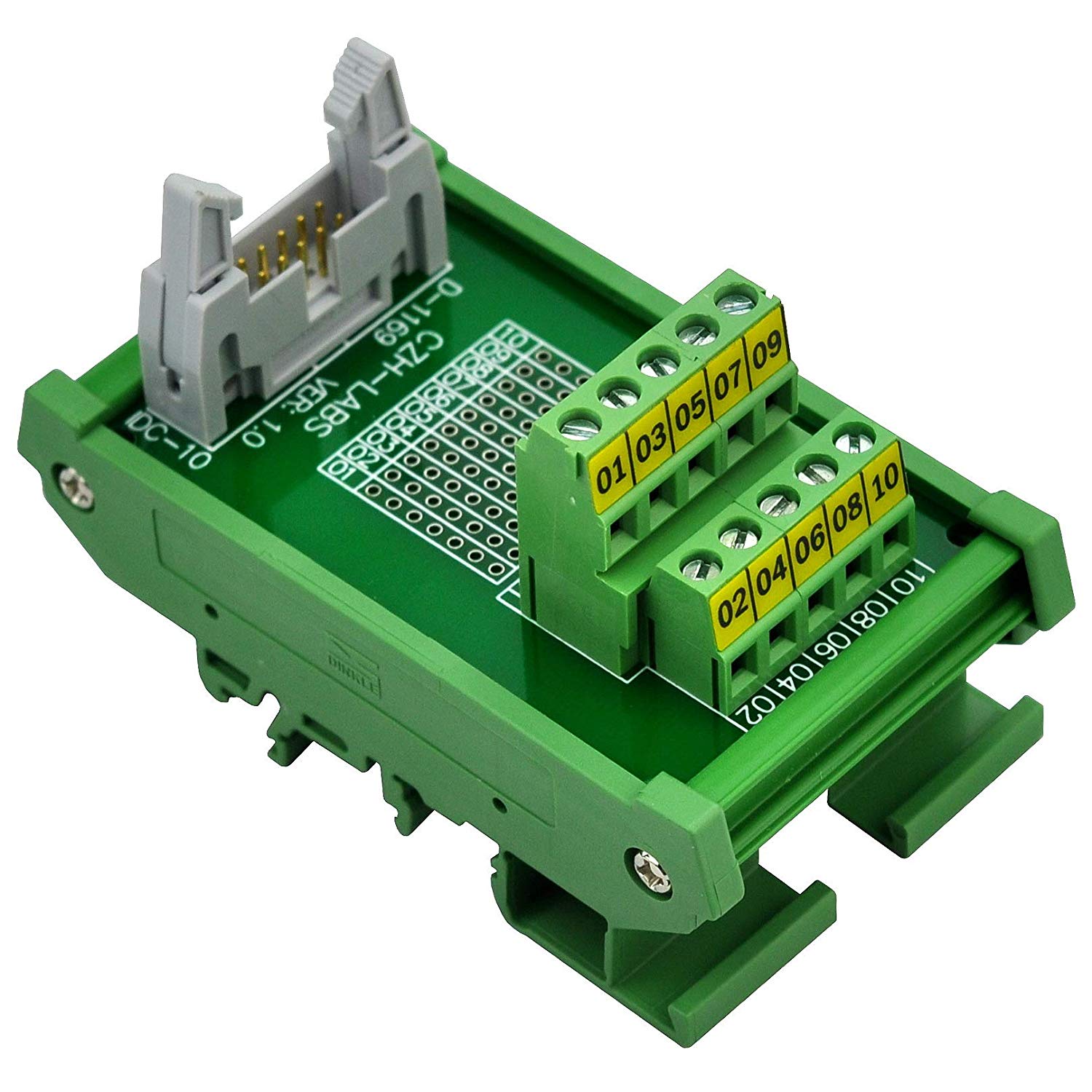 CZH-LABS DIN Rail Mount IDC-10 Male Header Connector Breakout Board ...
