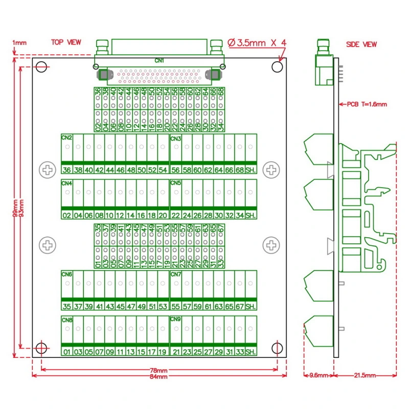 CZH-LABS DIN Rail Mount 68-Pin VHDCI DSUB SCSI-5 Screw Terminal Block ...
