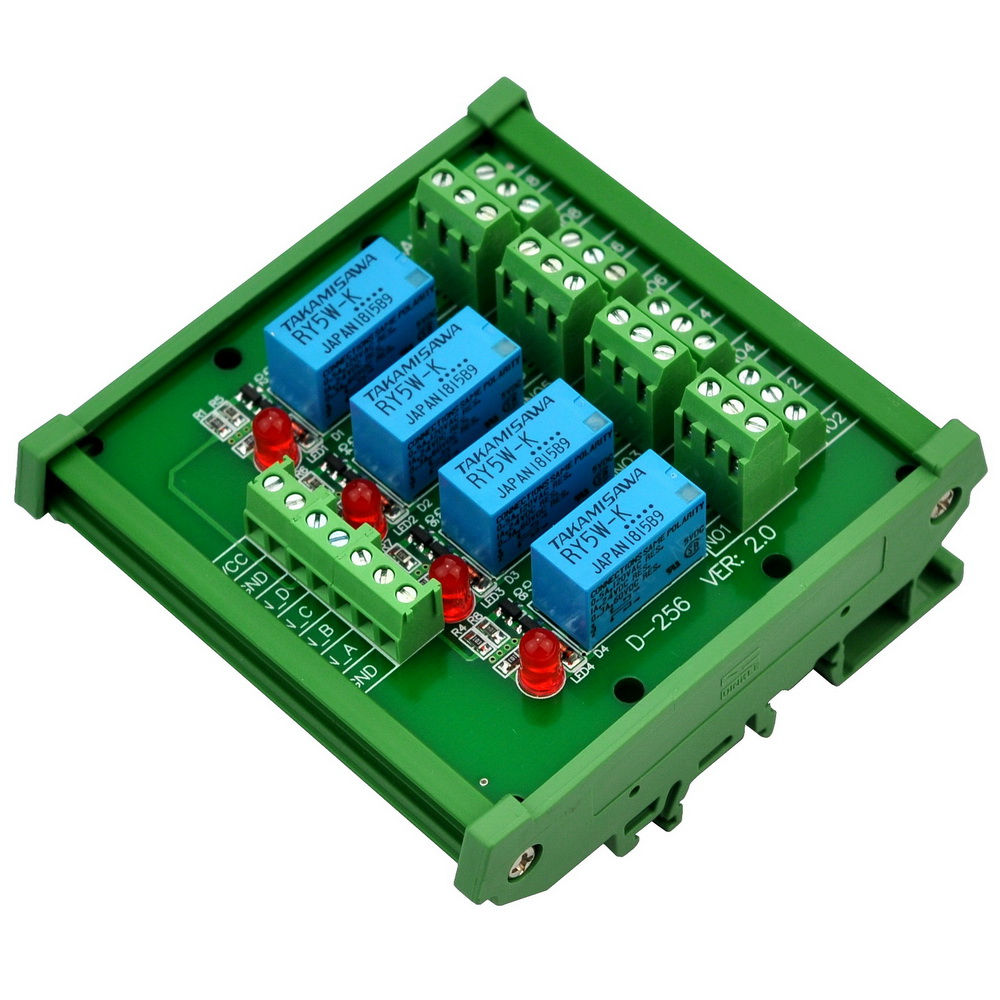 ELECTRONICS-SALON DIN Rail Mount 4 DPDT Signal Relay Interface Module, DC 5V Version ...