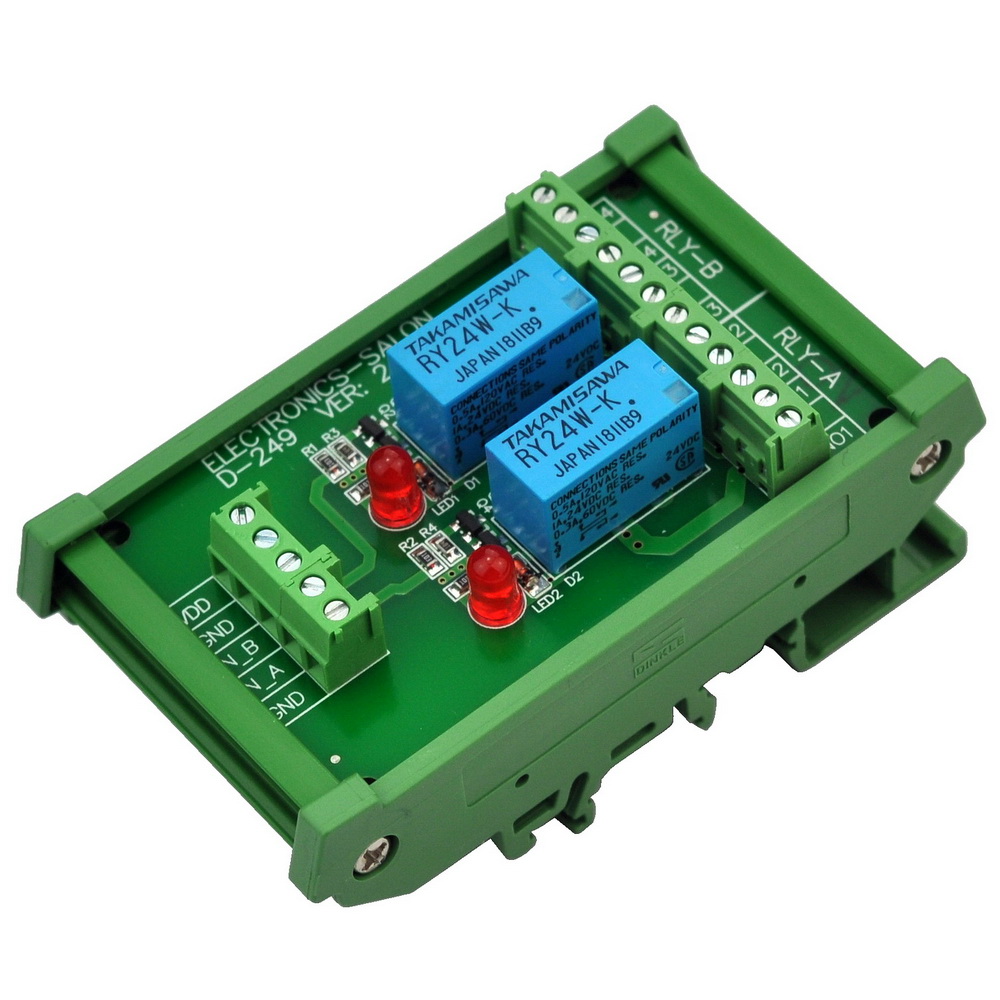 ELECTRONICS-SALON DIN Rail Mount 2 DPDT Signal Relay Interface Module, DC 24V Version ...