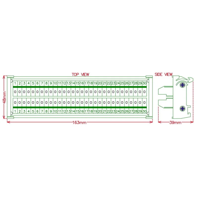 CZH-LABS DIN Rail Mount 24A/400V 30 Position Screw Terminal Block ...