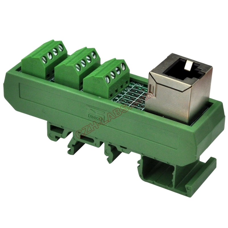 Slim DIN Rail Mount RJ50 10P10C Breakout Board Interface Module.