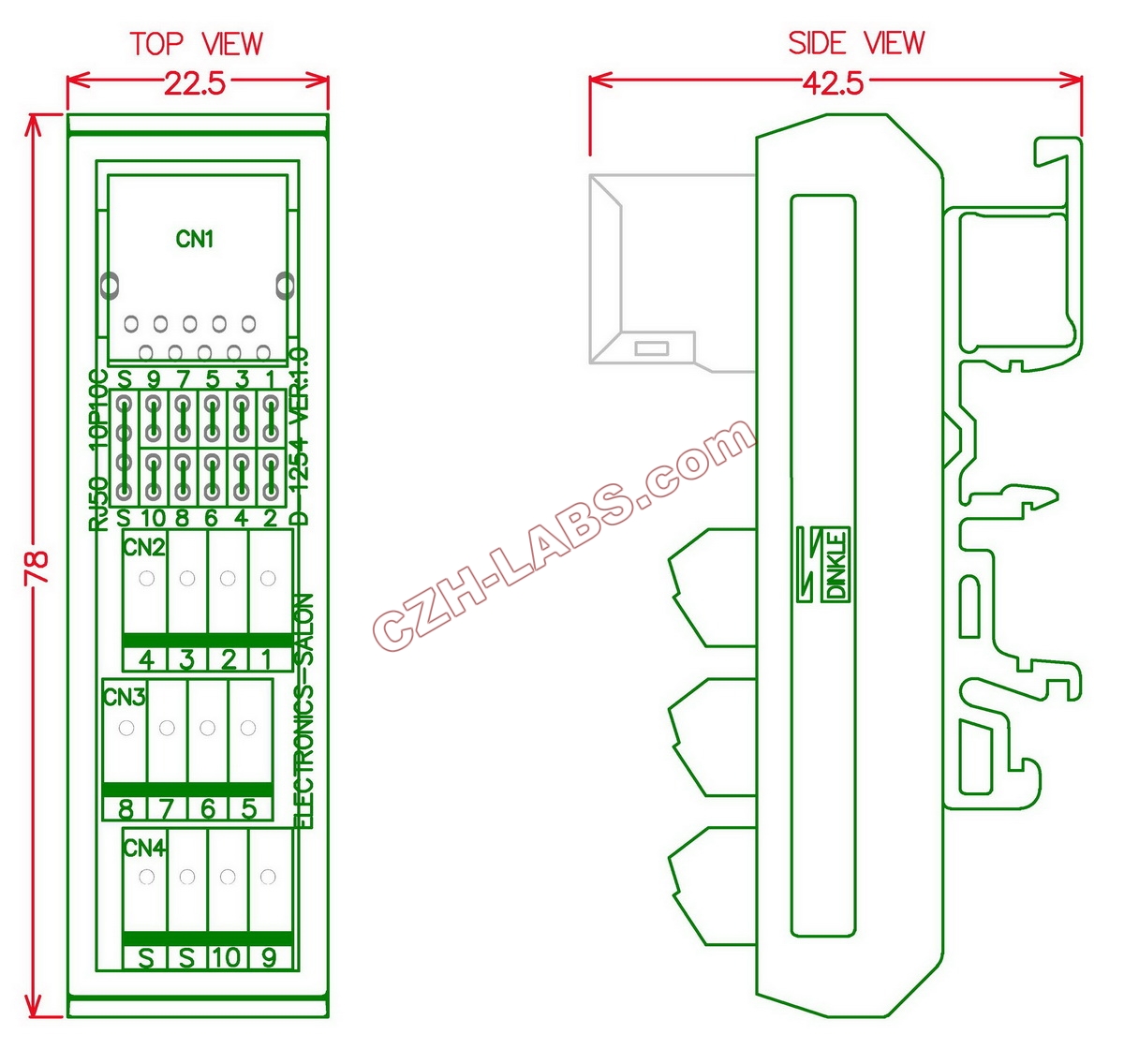 Slim DIN Rail Mount RJ50 10P10C Breakout Board Interface Module.