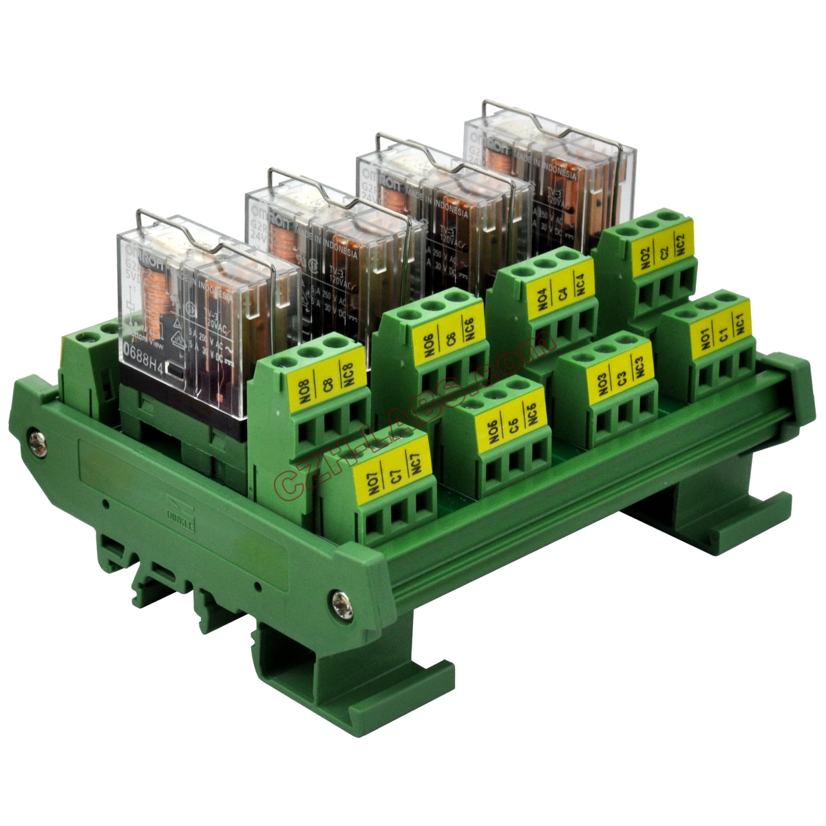 ELECTRONICS-SALON DIN Rail Mount AC/DC 5V Control 4 DPDT 5Amp Pluggable ...