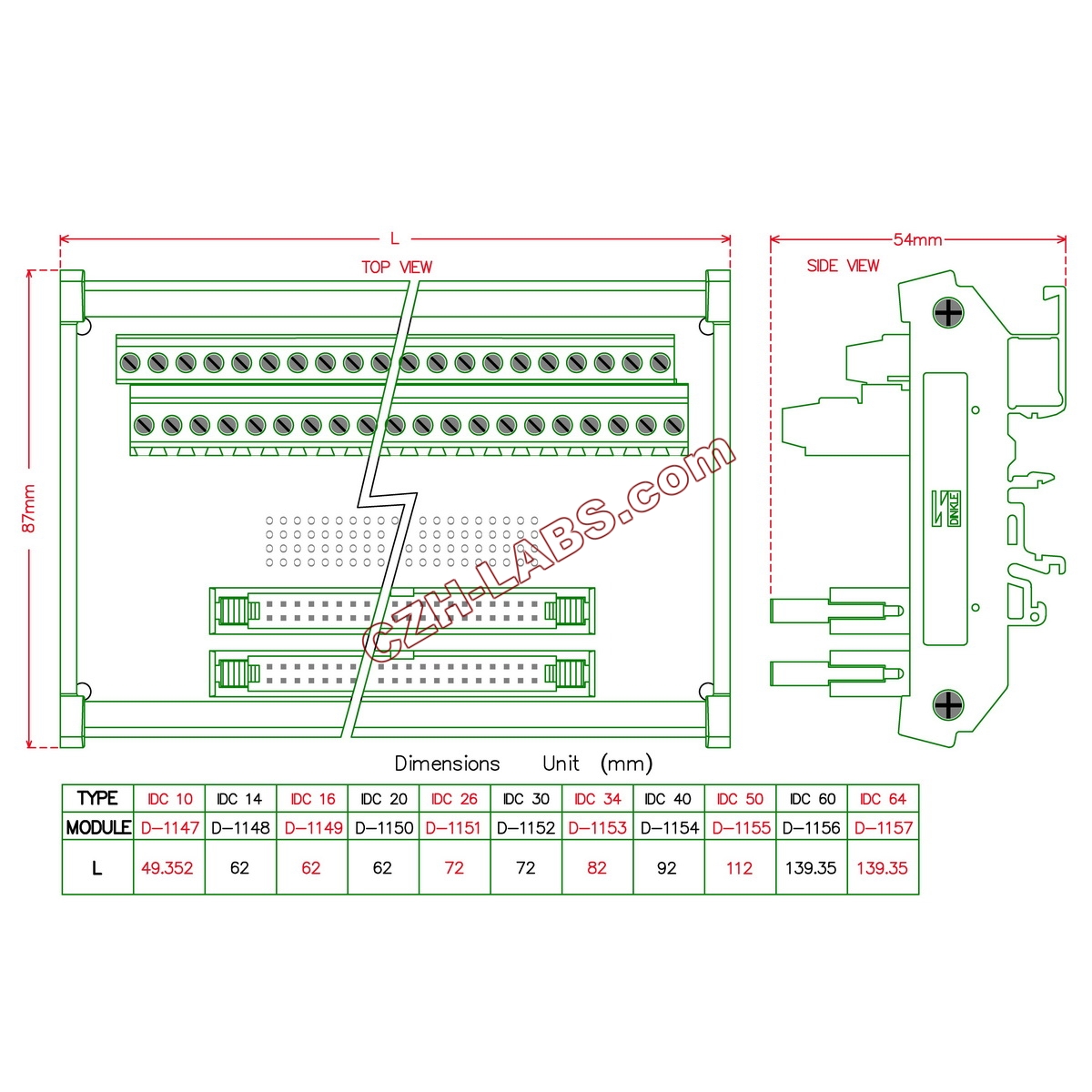 CZH-LABS DIN Rail Mount Dual IDC16 Pitch 2.54mm Male Header Interface ...