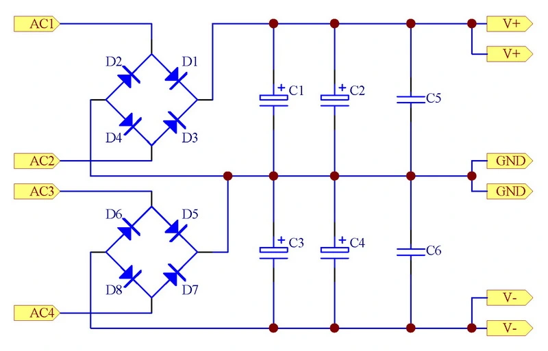ELECTRONICS-SALON Dual Bridge Dual Polarity Unregulated Power Supply ...