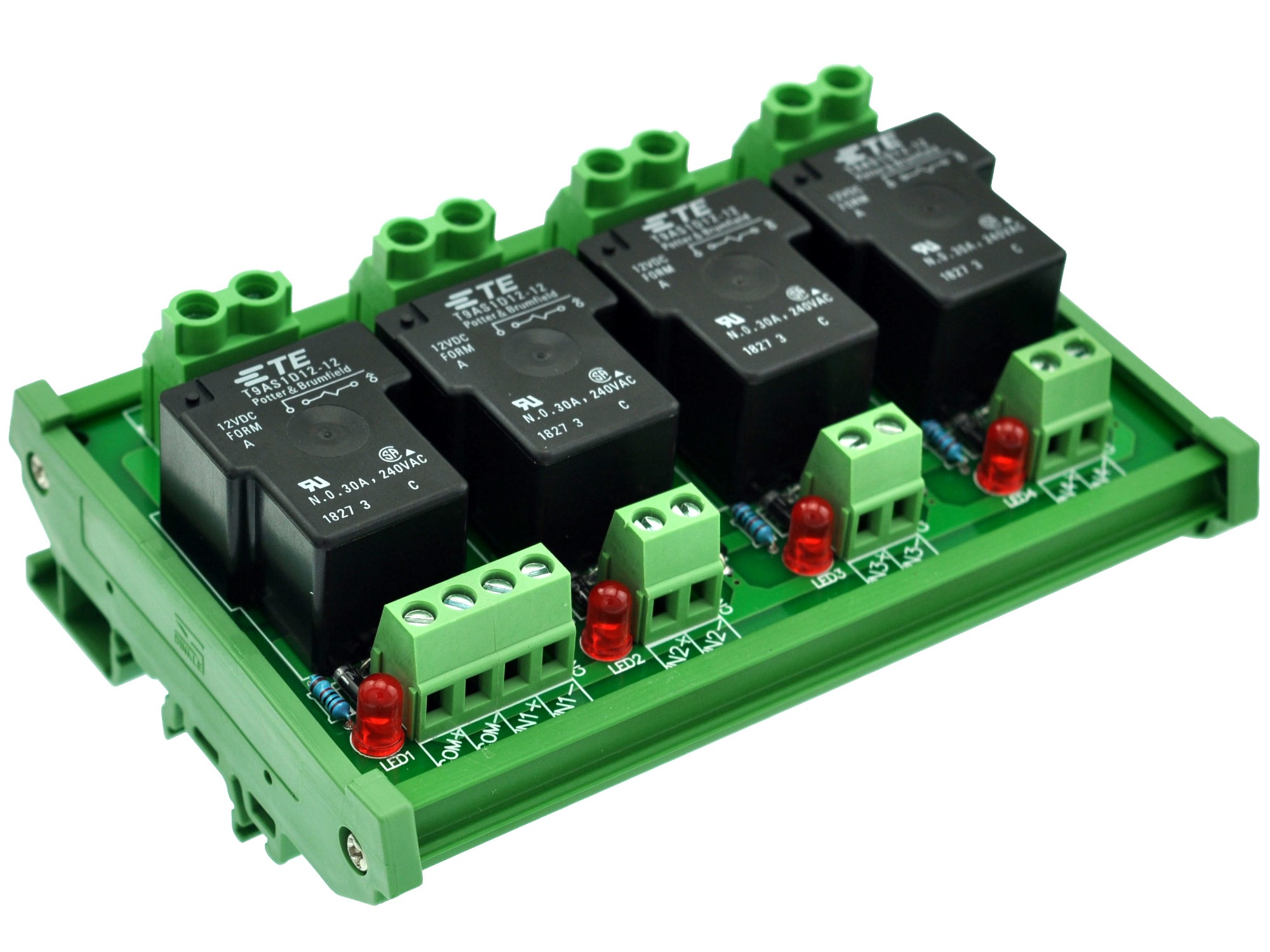 CZH-Labs DIN Rail Mount 12V Passive 4 SPST-NO 30Amp Power Relay Module ...