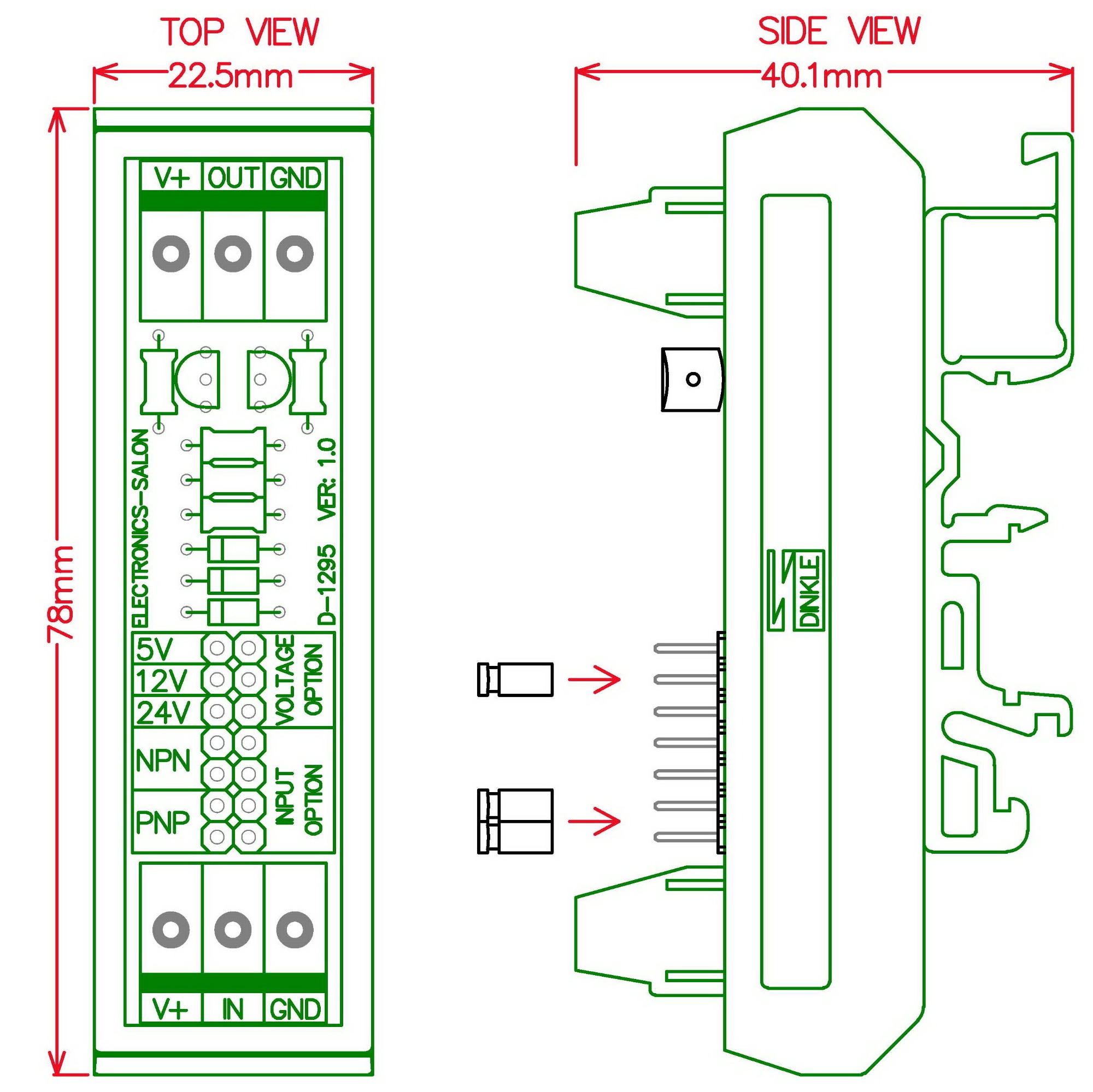 Slim DIN Rail Mount NPN to PNP / PNP to NPN Sensor Logic Signal Converter Module