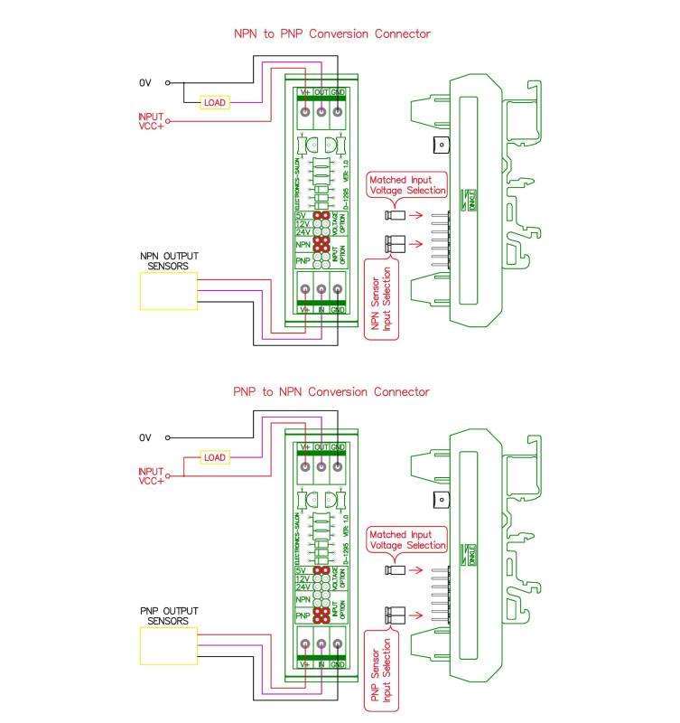 Slim DIN Rail Mount NPN to PNP / PNP to NPN Sensor Logic Signal Converter Module