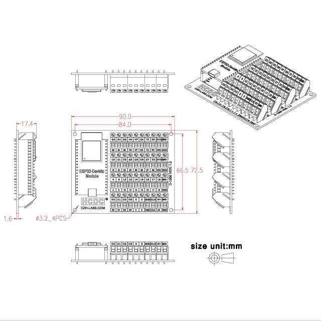 Screw Terminal Block Breakout Module Board for ESP32-DevKitC