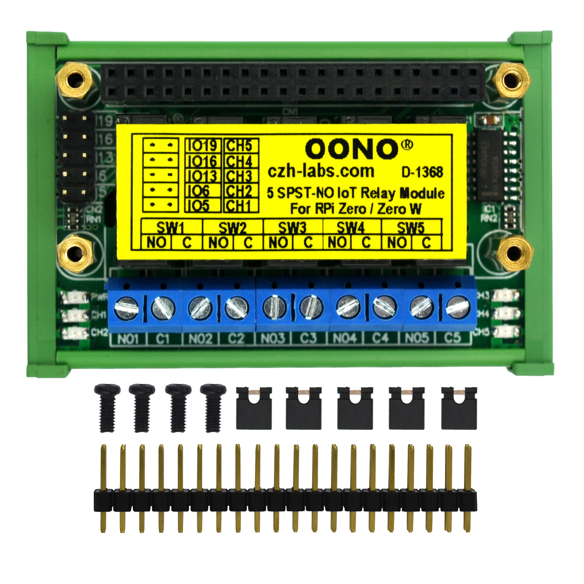DIN Rail Mount 5 SPST-NO RPi IoT Power Relay Module for Raspberry Pi ...