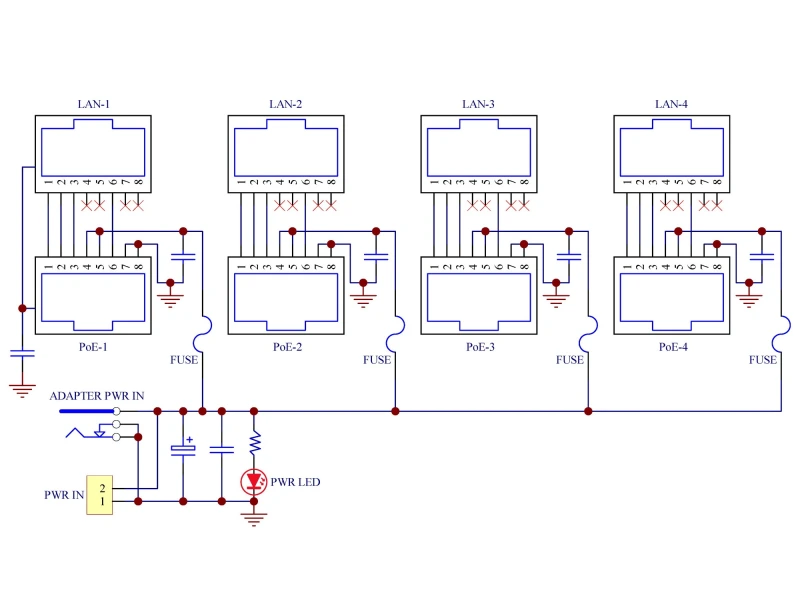 4 Ports Passive RJ45 PoE Power Injection Module, Power Over Ethernet ...