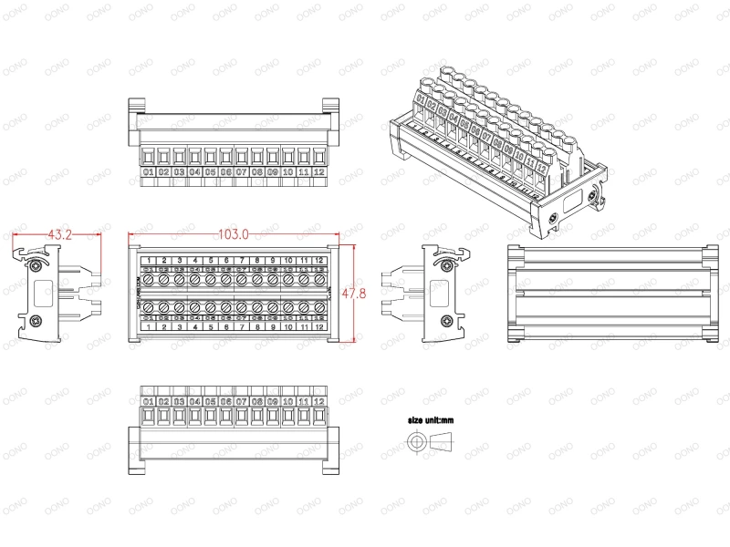 DIN Rail Mount 30A/300V 12 Position Screw Terminal Block Distribution ...