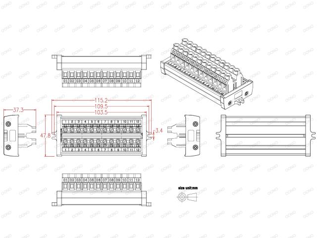 Screw Mount 30A/300V 12 Position Screw Terminal Block Distribution Module
