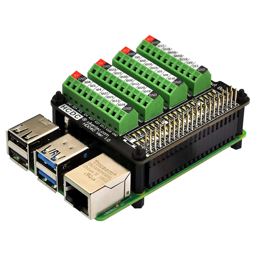 HCDC RPi GPIO Status LED & Terminal Block Breakout Board HAT for ...