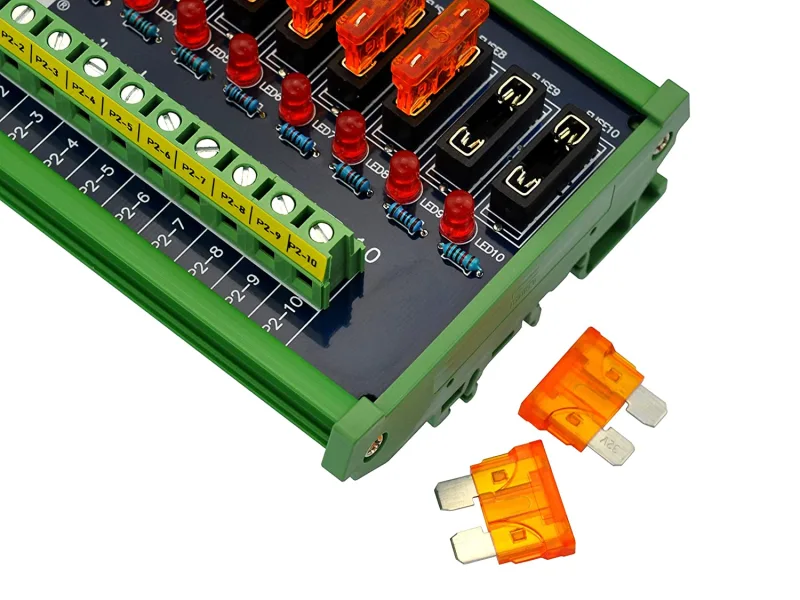 DIN Rail Mount 10 Position Power Distribution Fuse Module, for 5 to 32V