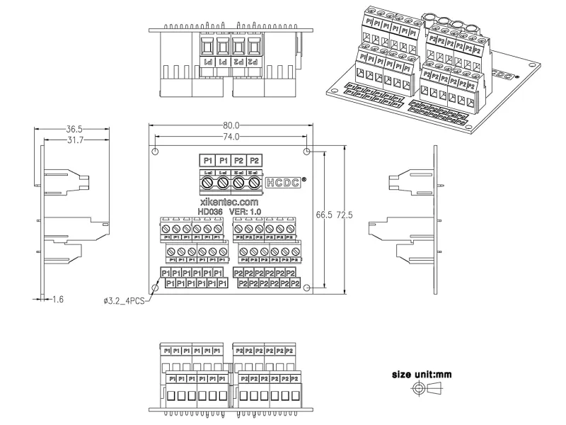 2x12 Position 40A 250V Screw Terminal Block Distribution Module Board