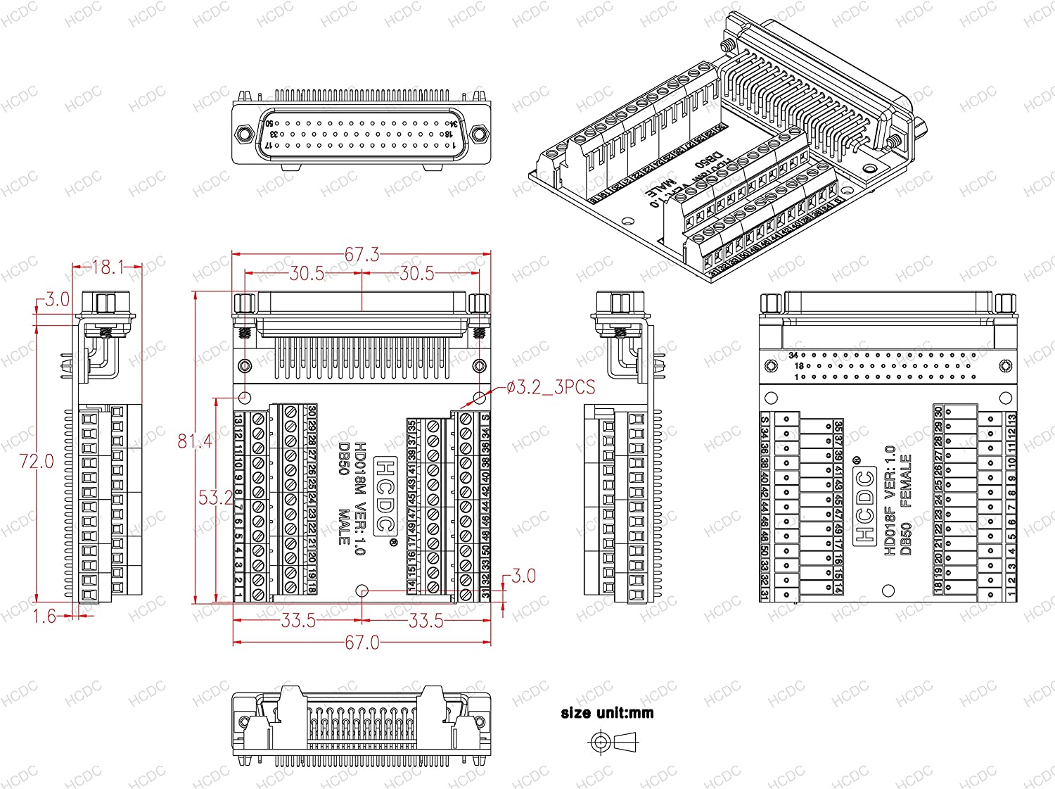 Slim Right Angle D-SUB Header Breakout Board Terminal Block DSUB ...