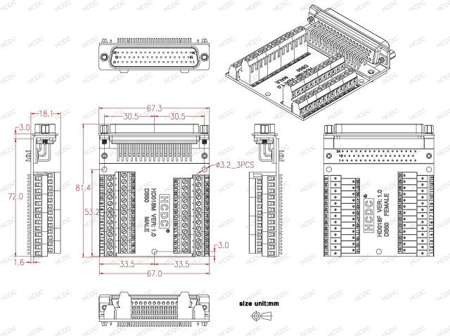 Slim Right Angle D-SUB Header Breakout Board Terminal Block DSUB ...