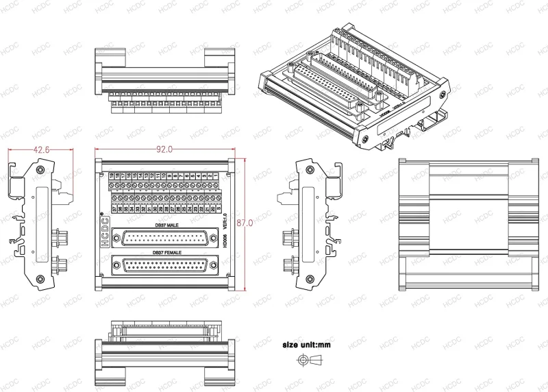 DIN Rail Mount D-SUB Male-Female Interface Module Terminal Block Breakout Board (DB37)