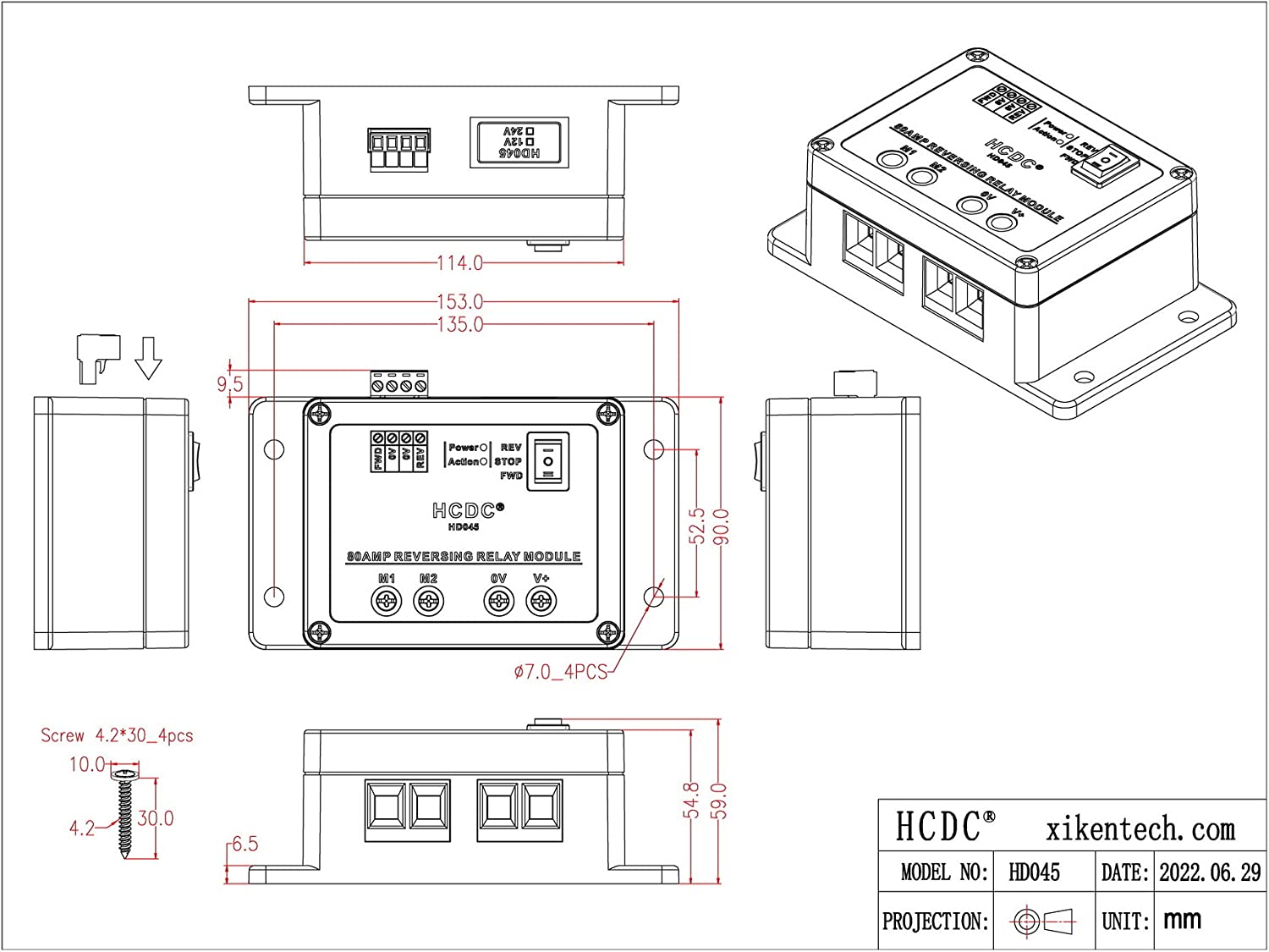 DC12V 80 Amp Forward and Reverse Relay Module for Motor/Linear Actuator ...