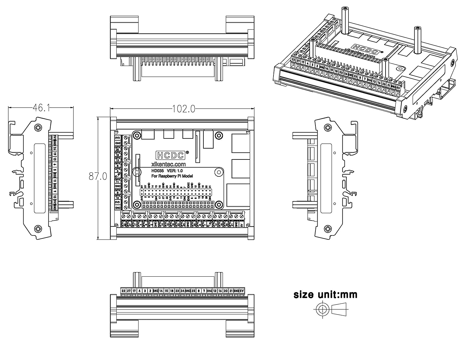 DIN Rail Mount Pinout Breakout Terminal Block Module for Raspberry Pi ...