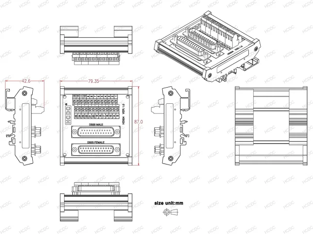 DIN Rail Mount D-SUB Male-Female Interface Module Terminal Block ...