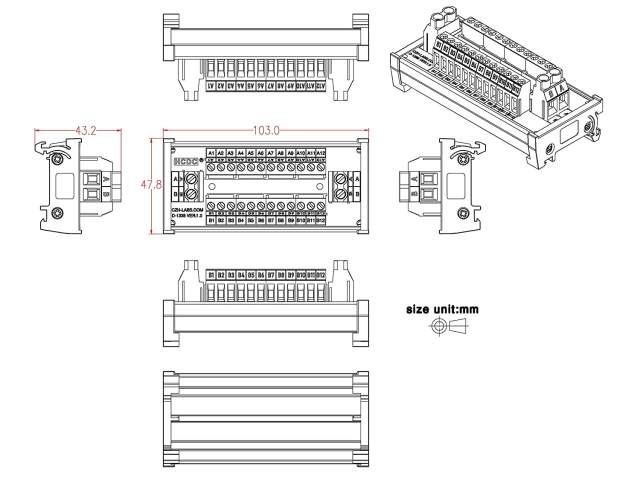 30Amp/300V 2x12 Position Terminal Block Distribution Module (DIN Rail ...