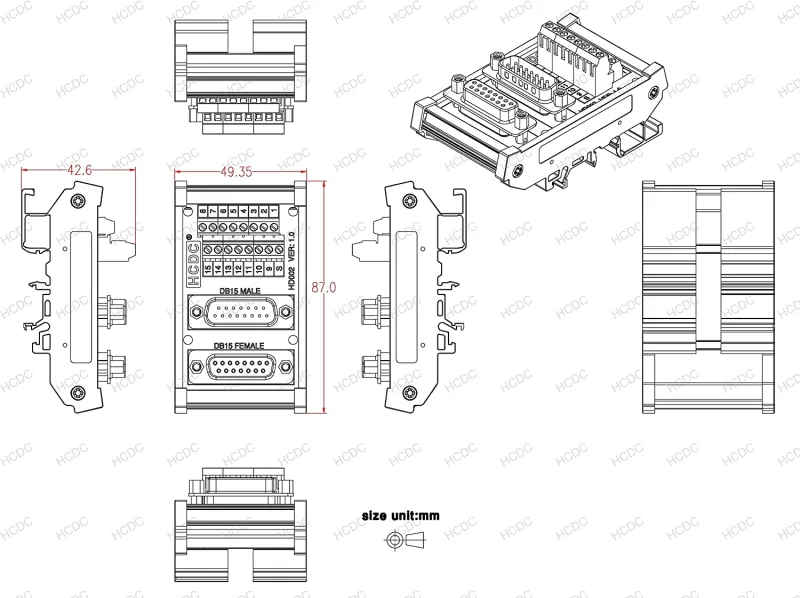 DIN Rail Mount D-SUB Male-Female Interface Module Terminal Block ...