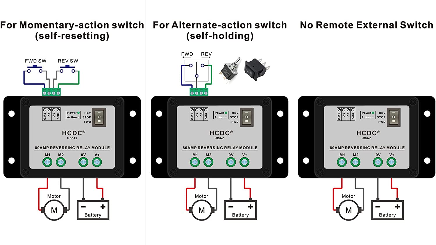 DC24V 80 Amp Forward and Reverse Relay Module for Motor/Linear Actuator ...