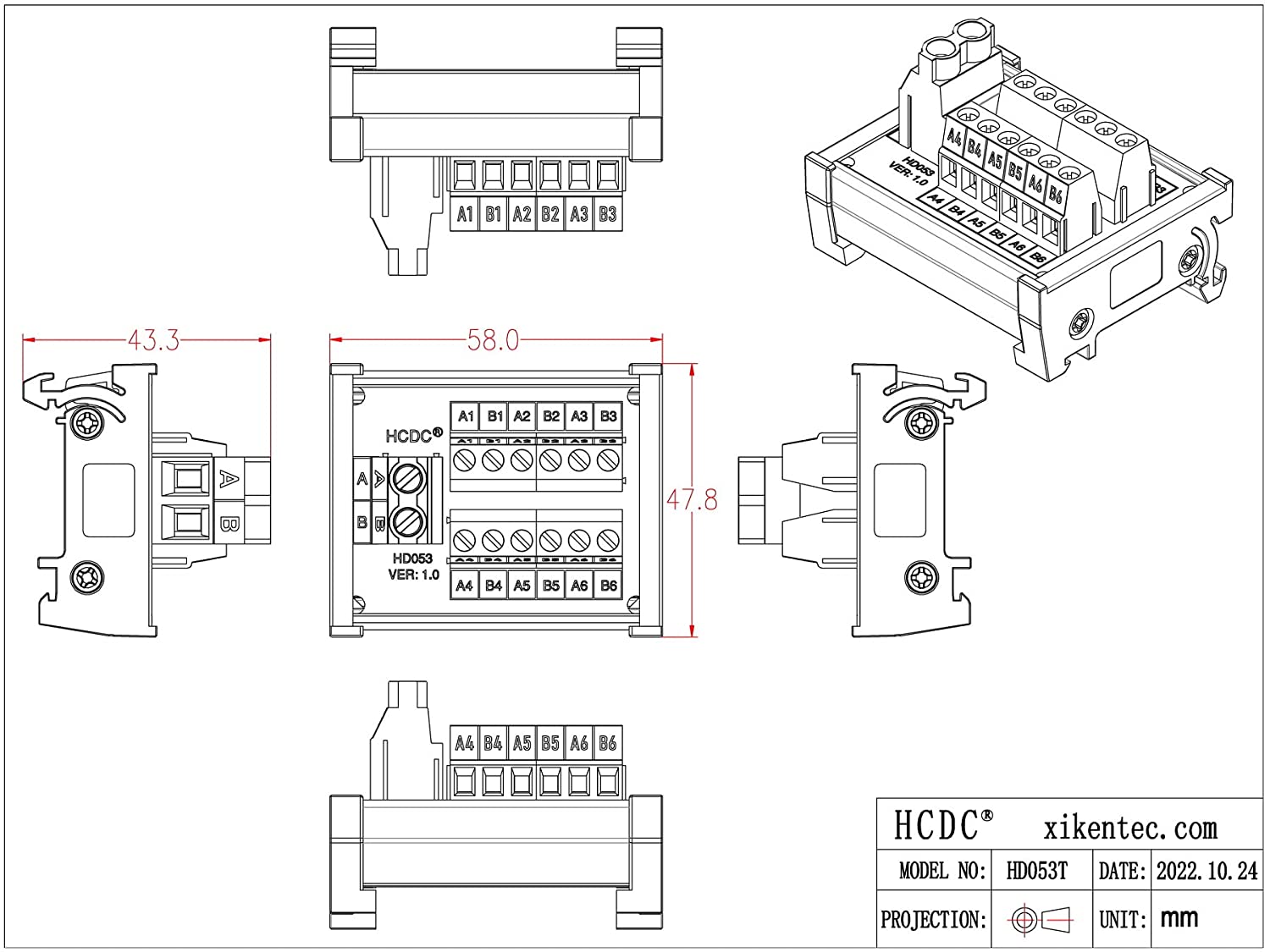 DIN Rail Mount 30Amp 48V 2x6 Position Screw Terminal Block Distribution ...