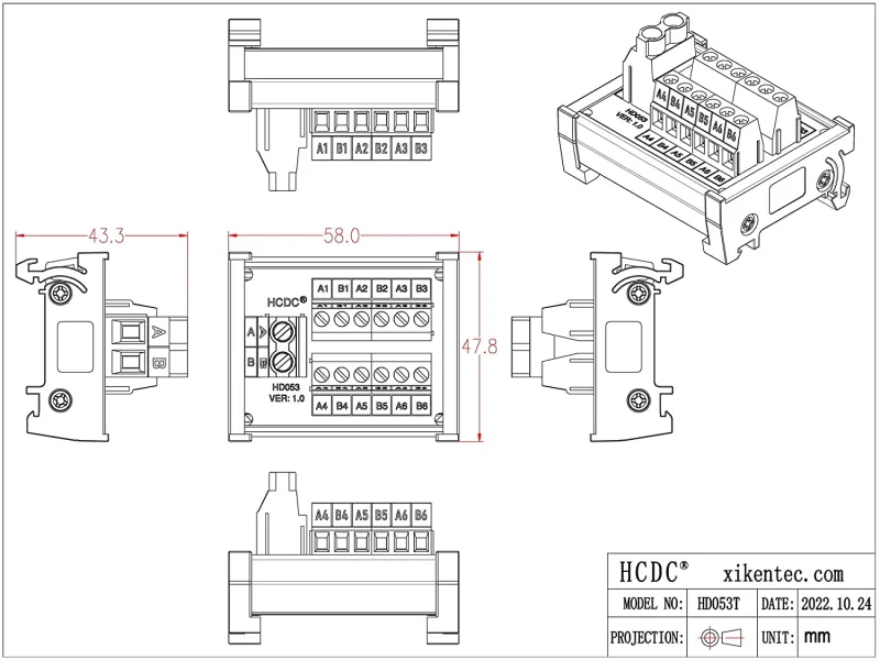 DIN Rail Mount 30Amp 48V 2x6 Position Screw Terminal Block Distribution ...