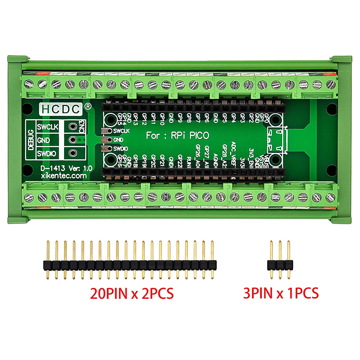 Terminal Block Breakout Module for Raspberry Pi Pico (DIN Rail Mount)