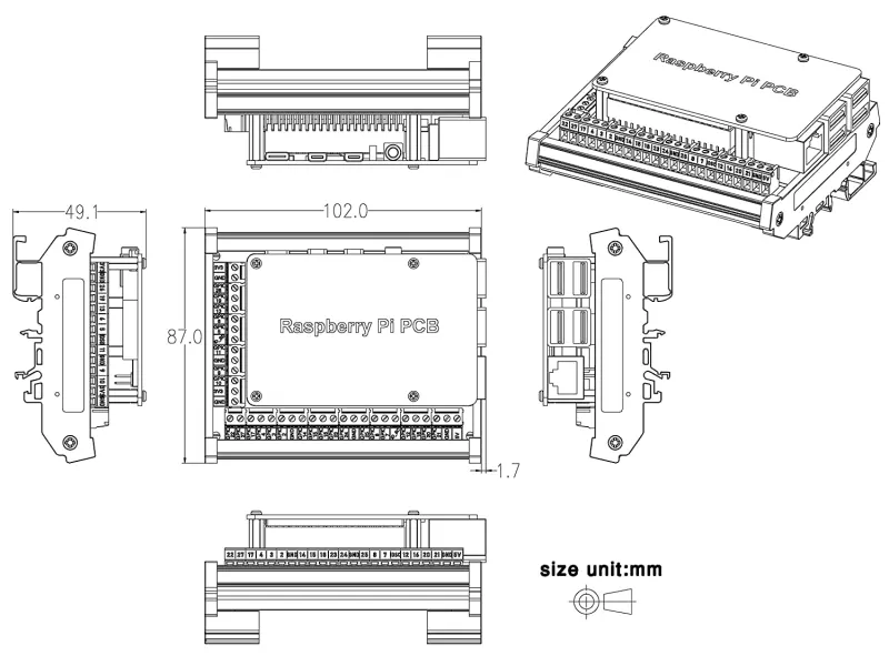 Din Rail Mount Pinout Breakout Terminal Block Module For Raspberry Pi A 3a B 2b 3b 3b 4b
