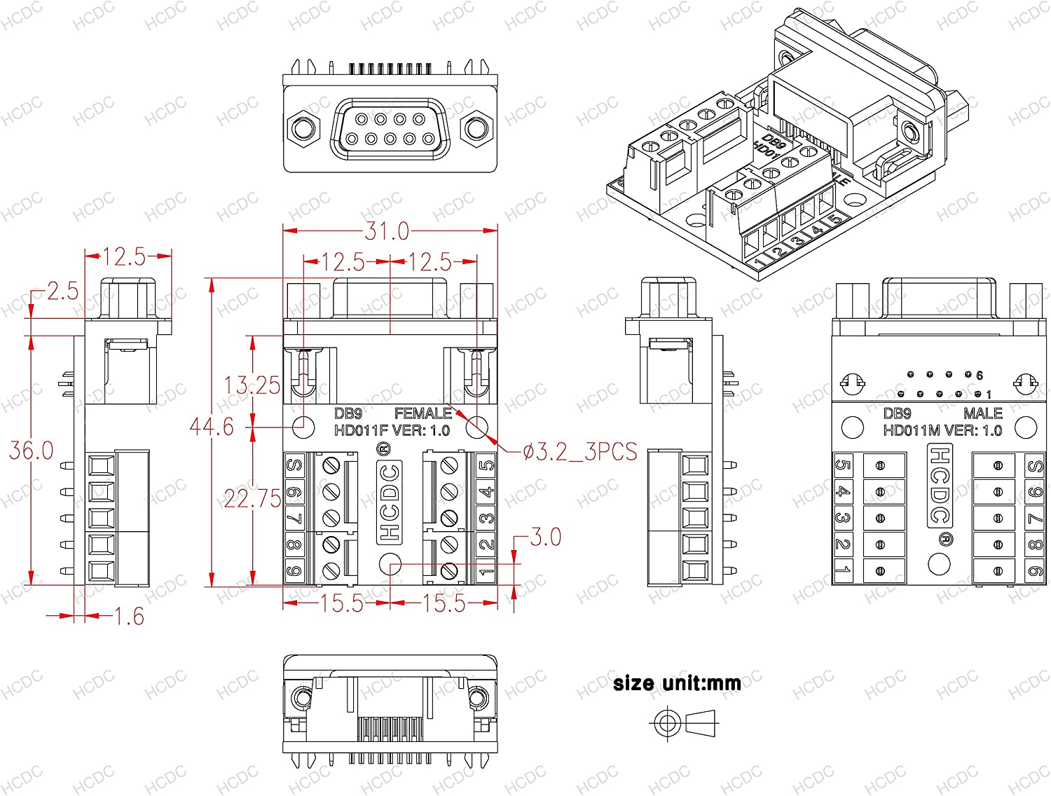 Slim Right Angle D-SUB Header Breakout Board Terminal Block DSUB ...