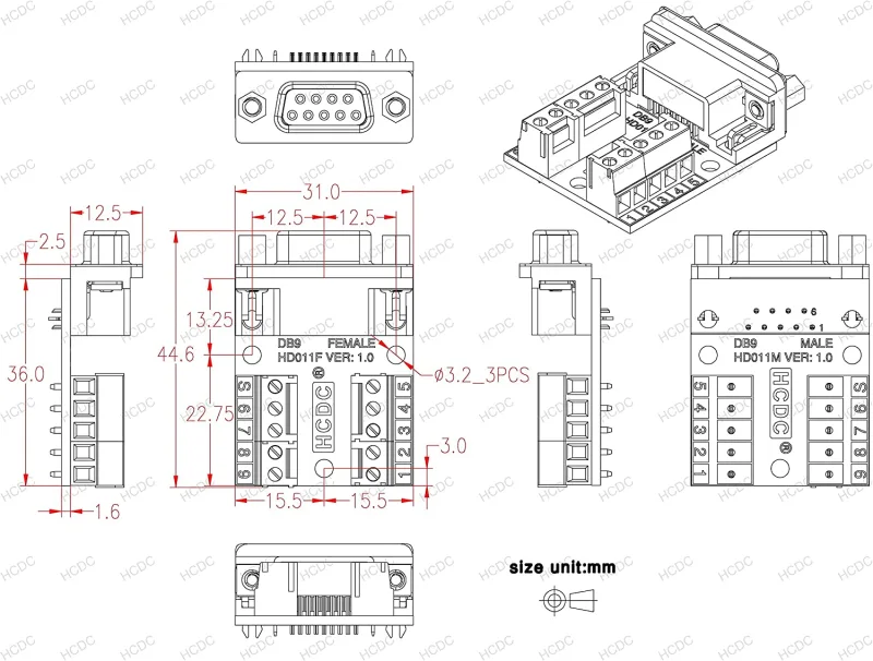 Slim Right Angle D-SUB Header Breakout Board Terminal Block DSUB ...