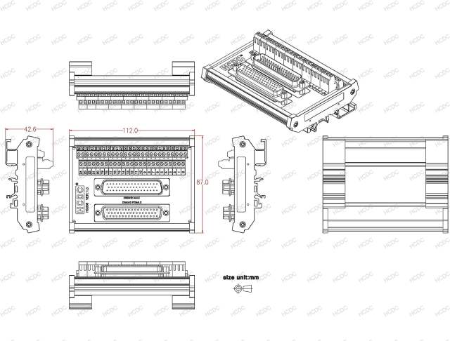 DIN Rail Mount D-SUB Male-Female Interface Module Terminal Block ...
