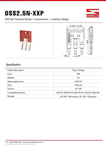 Dinkle DSS2.5N-05P DIN Rail Terminal Block Press-Fit Jumper (Pack of 10)
