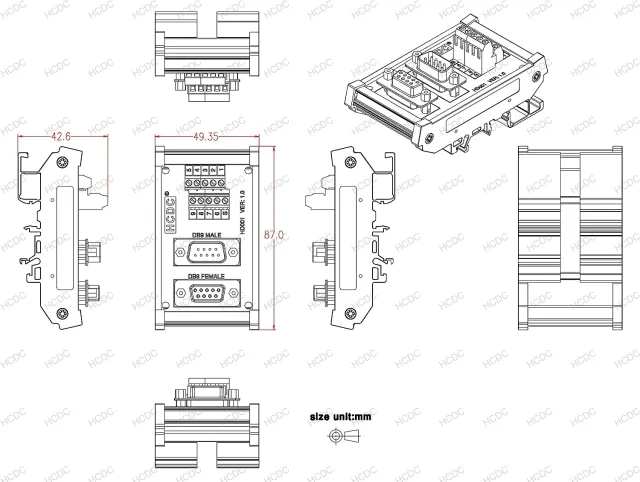 DIN Rail Mount D-SUB Male-Female Interface Module Terminal Block ...