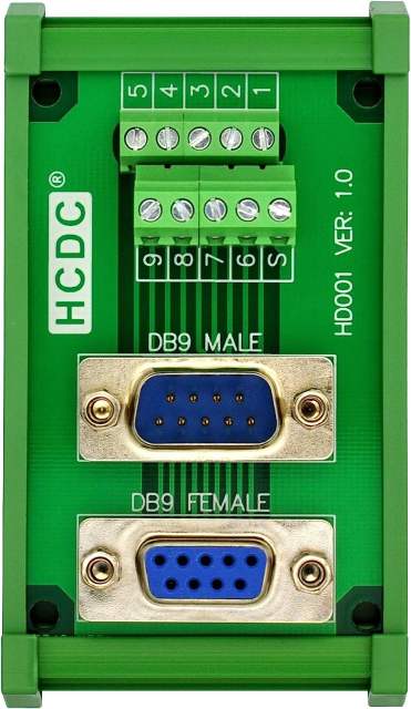 DIN Rail Mount D-SUB Male-Female Interface Module Terminal Block Breakout Board (DB9)