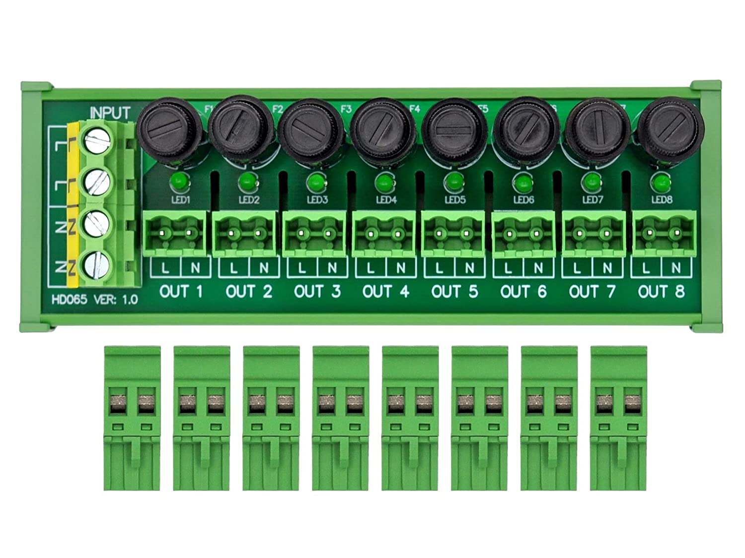 DIN Rail Mount AC 24-250V 8 Channel Pluggable Side Wiring Terminal ...